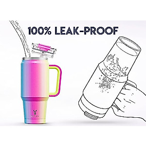 Meoky 32 oz Tumbler with Handle, Insulated Tumbler with Lid and Straw, Stainless Steel Travel Mug, Keeps Cold for 24 Hours, 100% Leak Proof, Fits in Car Cup Holder (Carnival)