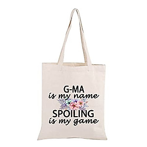 PWHAOO G-ma Grandma Gift G-ma Is My Name Spoiling Is My Game Tote Bag Canvas Best G-ma Ever Shopping Bag (spoiling G-ma Tote)