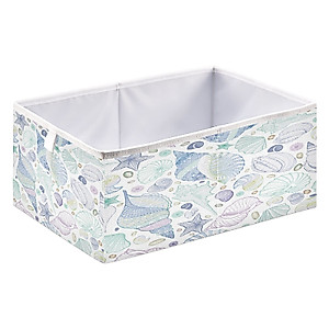 Burbuja Seashell Storage Cubes Fabric Storage Bins Foldable Closet Organizer Basket with Handle, 11x11x11 Cube
