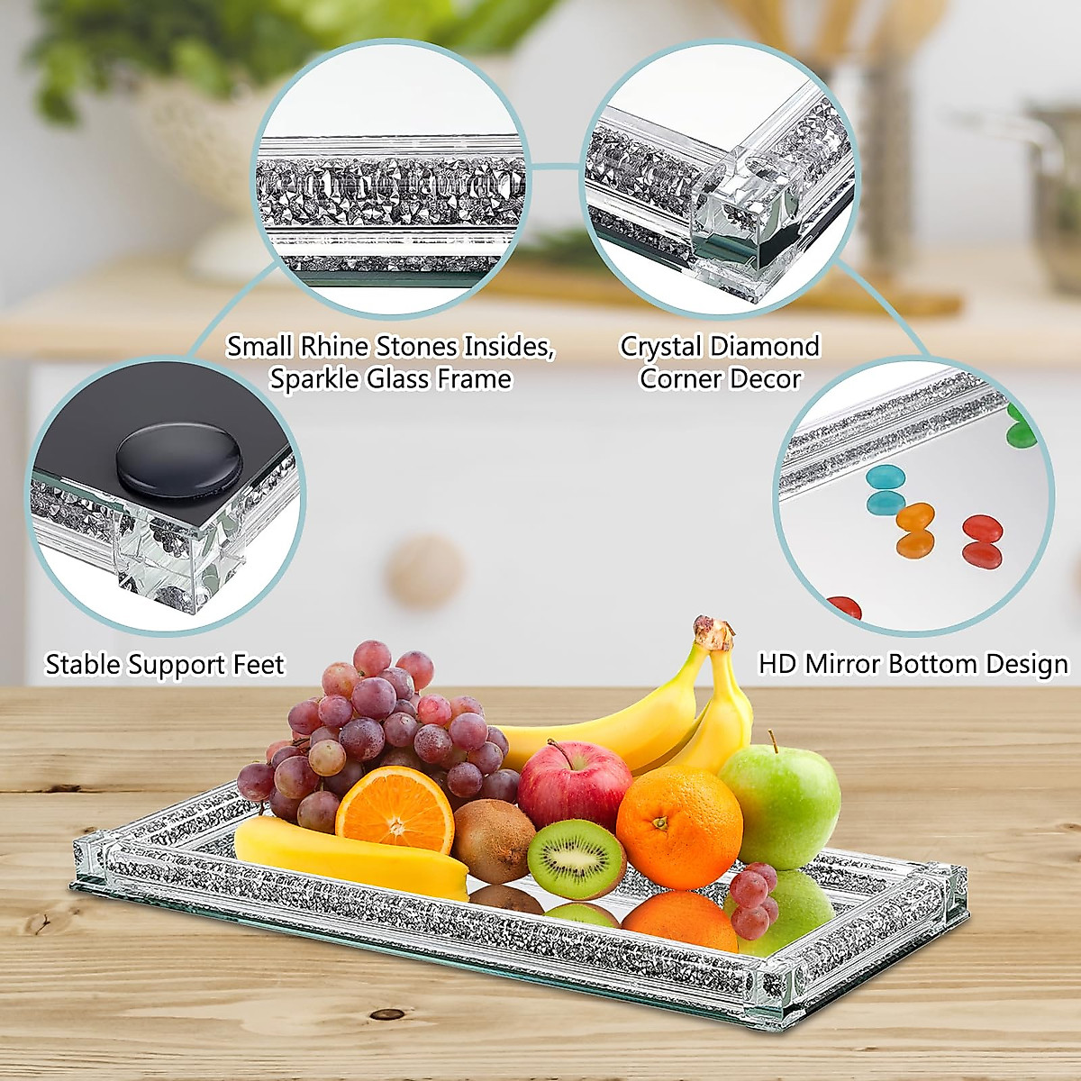 LYTDMSKY 4 Pcs Coffee Sugar Container Set, Tea Canister and Crushed Diamond Tray, Decorative Kitchen Canisters with Lid, Bling Glass Snacks Sugar Containers Kitchen Coffee Jar Storage Containers