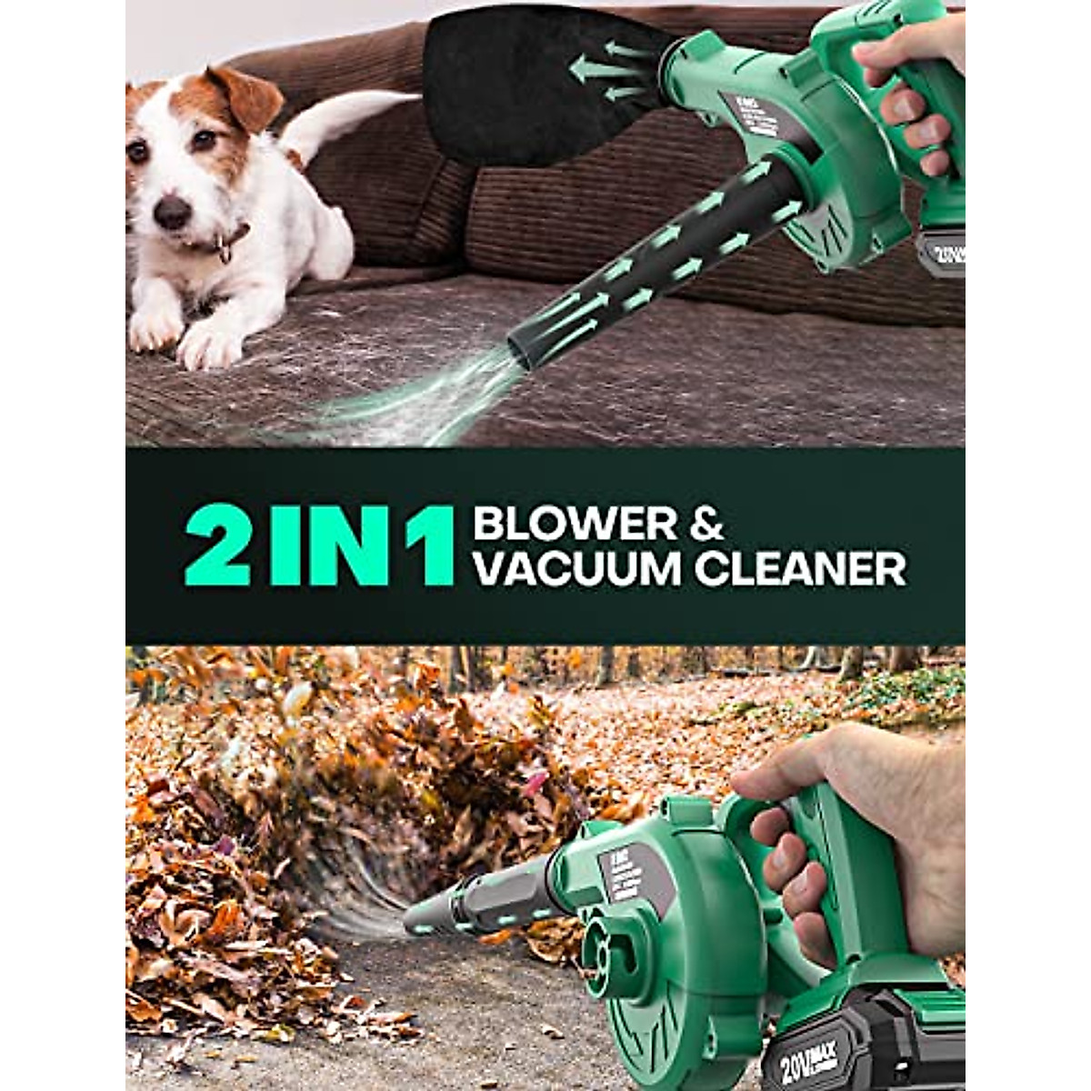 KIMO Cordless Leaf Blower & Vacuum, 2-IN-1 20V Leaf Blower Cordless with Battery and Charger, 150CFM Lightweight Mini Cordless Leaf Vacuum, Handheld Electric Blowers for Lawn Care /Dust/Pet Hair