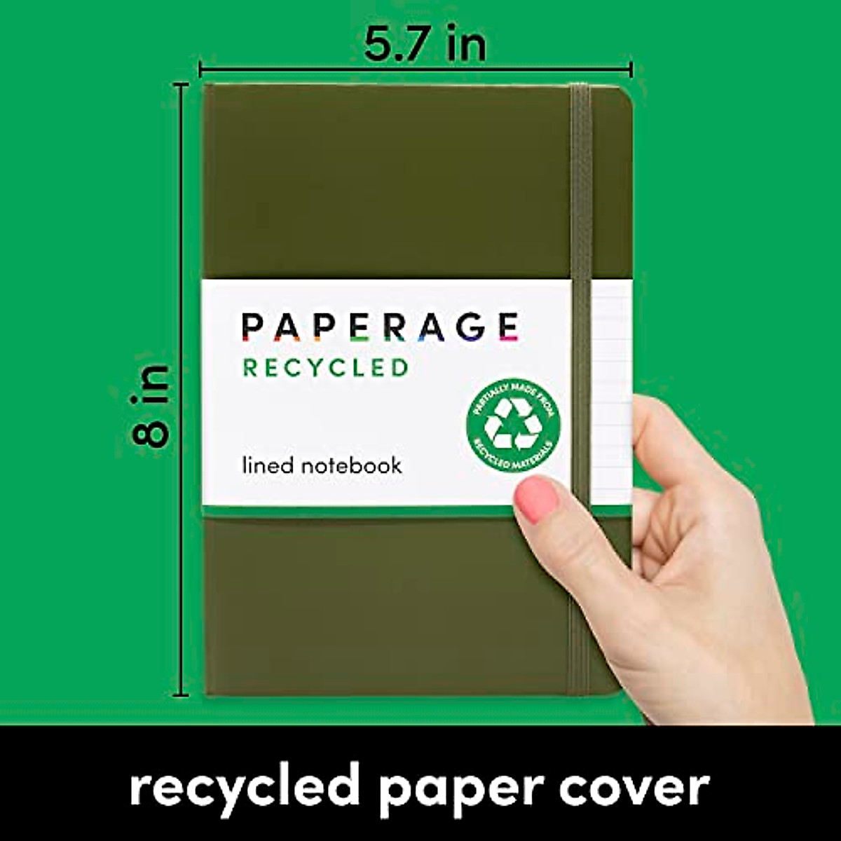 PAPERAGE Recycled Lined Journal Notebook, (Dark Green), 160 Pages, Medium 5.7 inches x 8 inches - 100 gsm Thick Paper, Hardcover