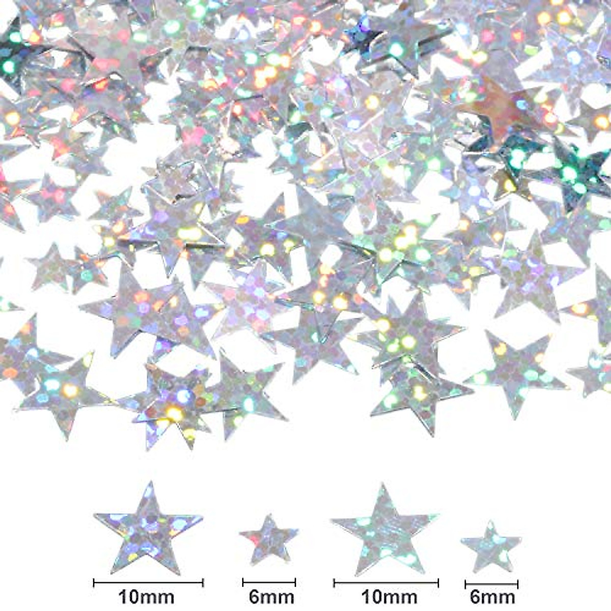 HESTYA 60 g Star Confetti Glitter Star Table Confetti Metallic Foil Stars for Party Wedding Festival Decorations (Glitter Silver, 10mm and 6mm)