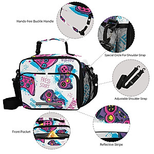 KOCOART Doodles Game Joystick Lunch Bag for Women Men Gamepad Insulated Cooler Tote Bag with Adjustable Shoulder Strap Large Capacity Reusable Leakproof Picnic Lunch Box Outdoor for Adult Office