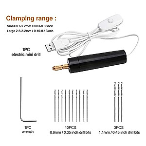 Mini Hand Drill for Arts and Crafts,Mini Electric Drill Set 0.7-1.2 mm Pin Vise Hand Drill with Drill Bits and Wrench DIY Jewelry Pendant Crafts Making