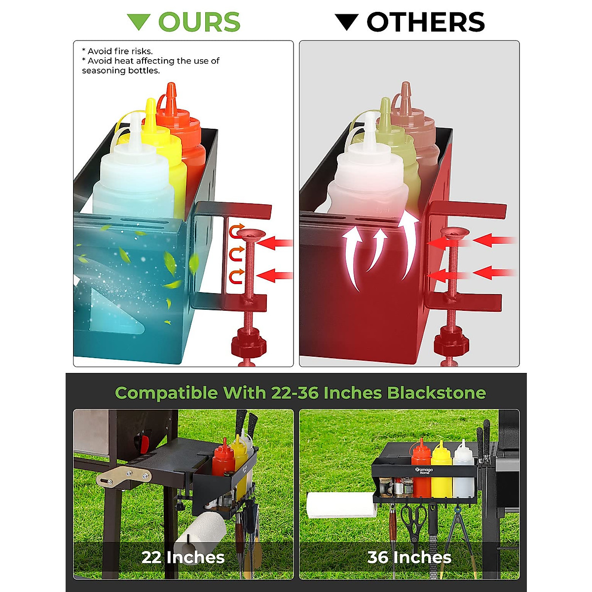 yamagahome Griddle Caddy, Grill Caddy for 28"/36" Blackstone Griddles, BBQ Caddy for Outdoor Grill Storage Organizer with Paper Towel Holder, Tool Holder & 8 J-Hooks, No Drilling, Space Saving