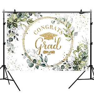 Rsuuinu Greenery Congrats Grad Backdrop Graduation Class of 2024 Green Leaves Graduate Party Photography Background Graduation Party Decorations Supplies Cake Table Banner Photo Booth Props 7x5ft