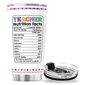 JENOIS Teacher Gifts, Tumbler 20 Oz With Lid And Straw, Music For Stainless Coffee Tumblers Steel Pack Women Appreciation Gift Cups, Teachers Nutrition Facts