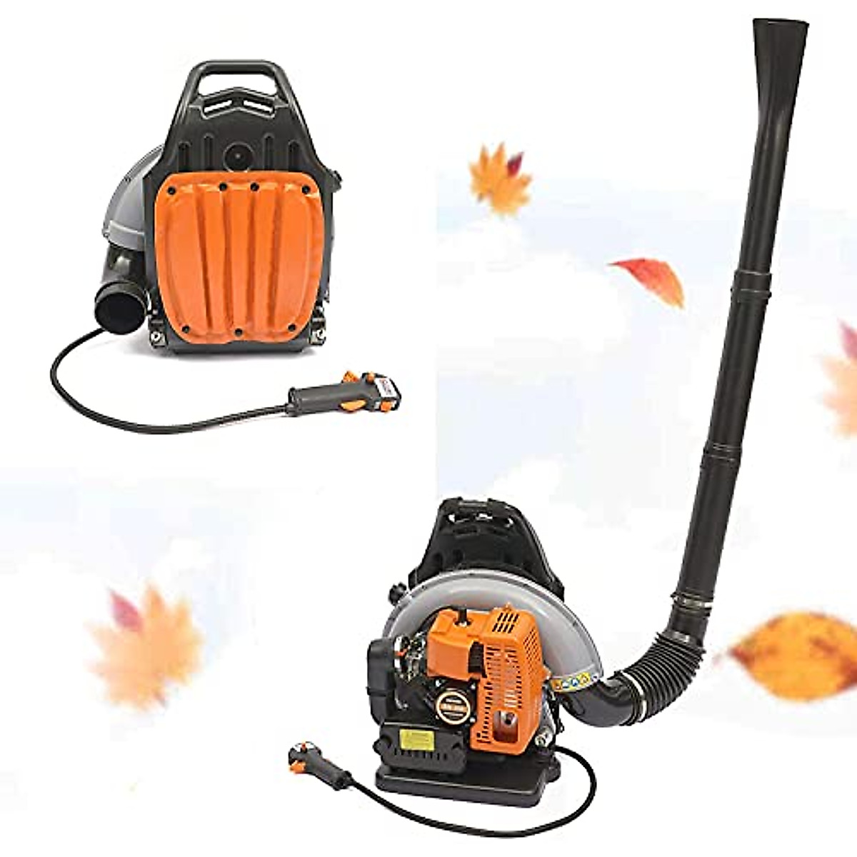 Futchoy Commercial Backpack Leaf Blower, 65CC 2-Stroke Gasoline Powered Blower with Adjustable Outlet Length Nozzle, Suitable for Domestic and Industrial Use