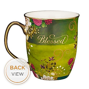 Christian Art Gifts Blue Peacock Ceramic Coffee Mug with Gold Accents – 14 oz. Lead and Cadmium-free Inspirational Scripture Coffee and Tea Mug for Women & Men with Bible Verse: Blessed –Jeremiah 17:7