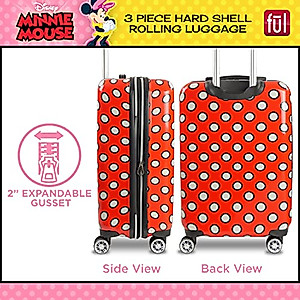 FUL Disney Minnie Mouse 3 Piece Set Rolling Luggage, Polka Dot Printed Hardshell Suitcase with Wheels, 21, 25 and 29 Inch, Red (FCFL0153-603)