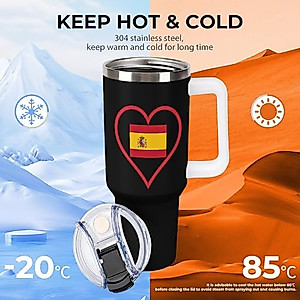 I Love Spain Red Heart 40oz Water Bottle Double Wall Insulated Tumbler with Handle Leakproof Travel Mug White-style