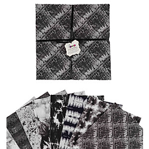 Soimoi Precut 10-inch Tie Dye Prints Cotton Fabric Bundle Quilting Squares Charm Pack DIY Patchwork Sewing Craft- Black