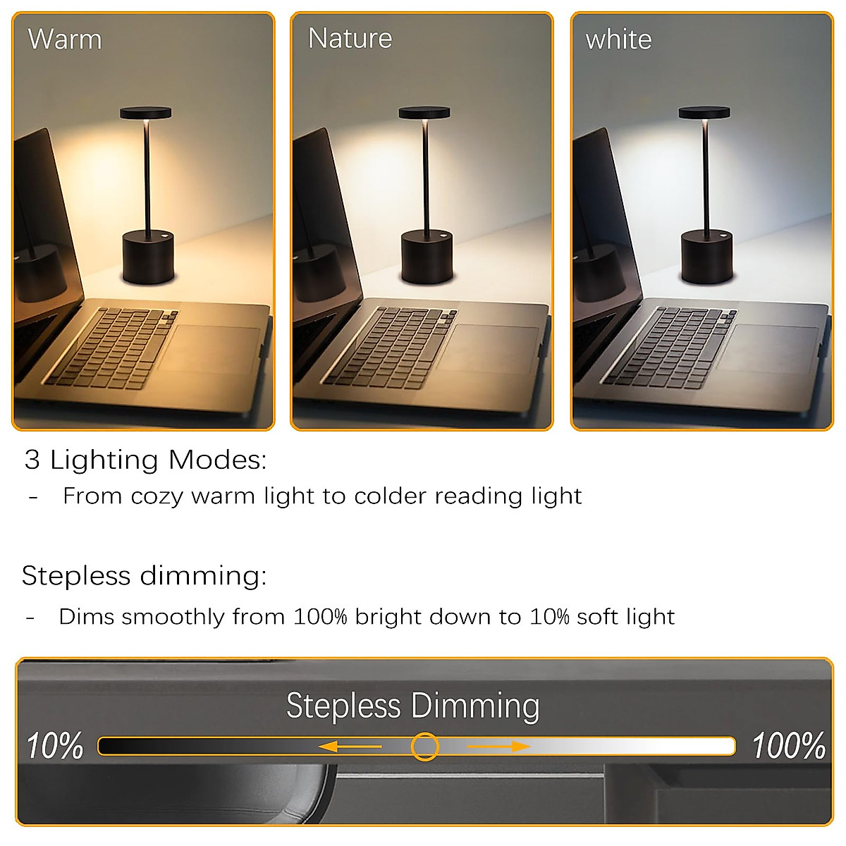 Barryca 12 Inch Cordless Table Lamp Rechargeable, Battery Operated Metal USB Desk Lamp, Portable Led Outdoor Light, Stepless Dimmable, for Outside/Indoor/Restaurant/Home/Dinner/Patio