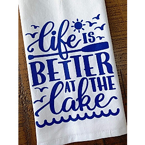 Handmade Camping Lake Life Kitchen Towel - 100% Cotton Dish Towel Life is Better at the Lake - 28x28 Inch Perfect for Housewarming Christmas Camping Gifts (Life is Better at the Lake)