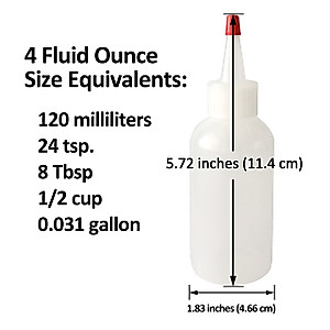 510 Central Yorker Squeeze Bottles (4oz, 2 Pack) Boston Round with Red Tip Caps - LDPE Plastic - Made in USA