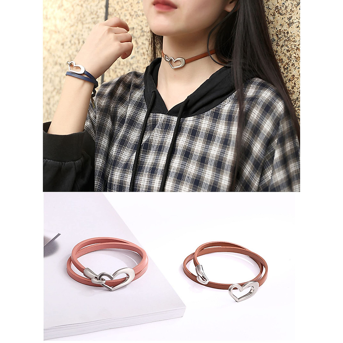 choice of all Leather Bracelets for Women Trendy Heart Charm Bracelet Necklace Leather Warp Bracelet Leather Collar for Women