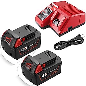 CELL9102 Replacement 2PACKS M18 Battery and Charger Combo for Milwaukee 18V 48-11-1850 Battery and Battery Charger 48-59-1812, Capacity Output 5.0Ah