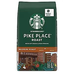 Starbucks Whole Bean Coffee—Medium Roast Coffee—Pike Place Roast—100% Arabica—1 bag (18 oz)