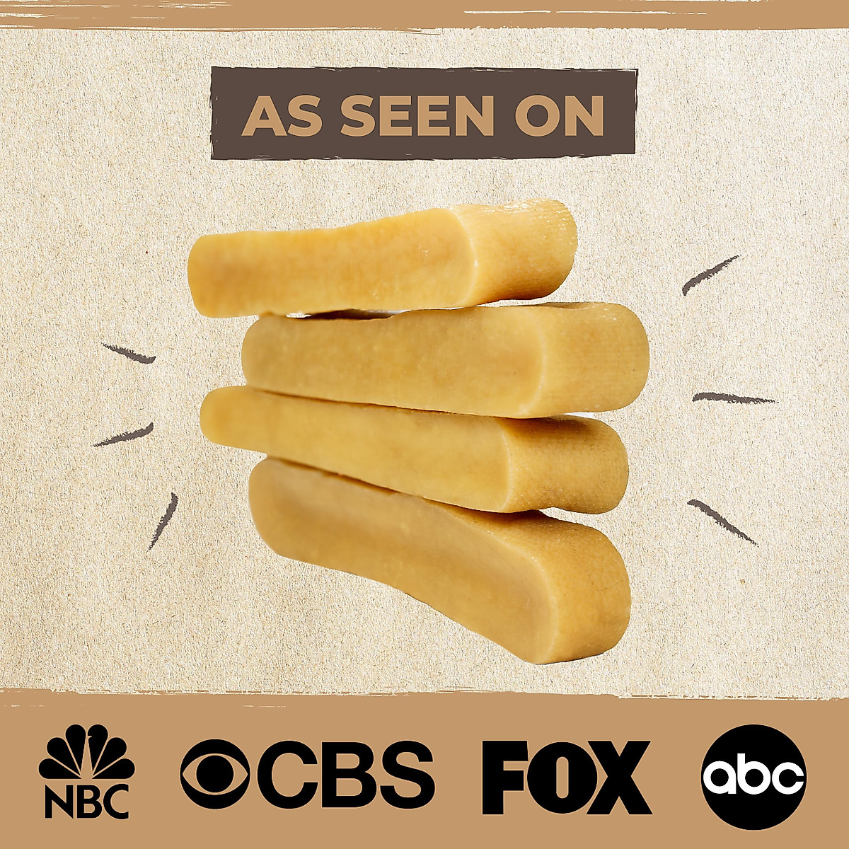 Mighty Paw Yak Cheese Dog Chews, 5oz, Natural Yak Chews for Dogs, Long-Lasting Yak Chew Treats, Odorless, Supports Oral Health, Monster Size, 12 Pack