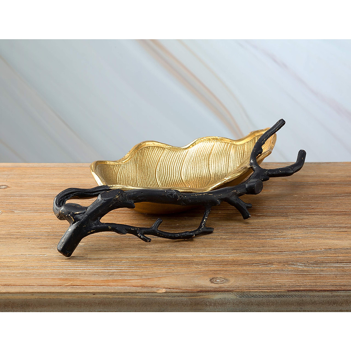 Gold Leaf Shape Candy Dish with Black Branch
