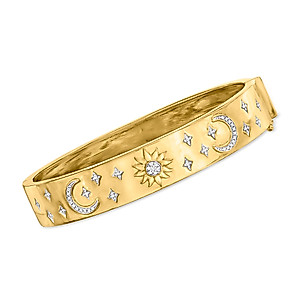 Ross-Simons 0.15 ct. t.w. Diamond Celestial Bangle Bracelet in 18kt Gold Over Sterling. 7 inches