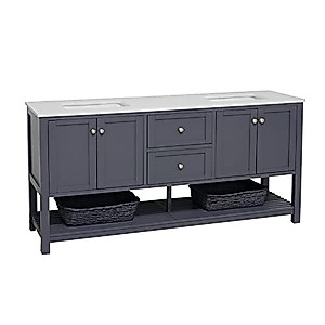 Kitchen Bath Collection Lakeshore 72-inch Double Bathroom Vanity (Engineered White/Marine Gray): Includes Marine Gray Cabinet with Engineered White Countertop and White Ceramic Sinks
