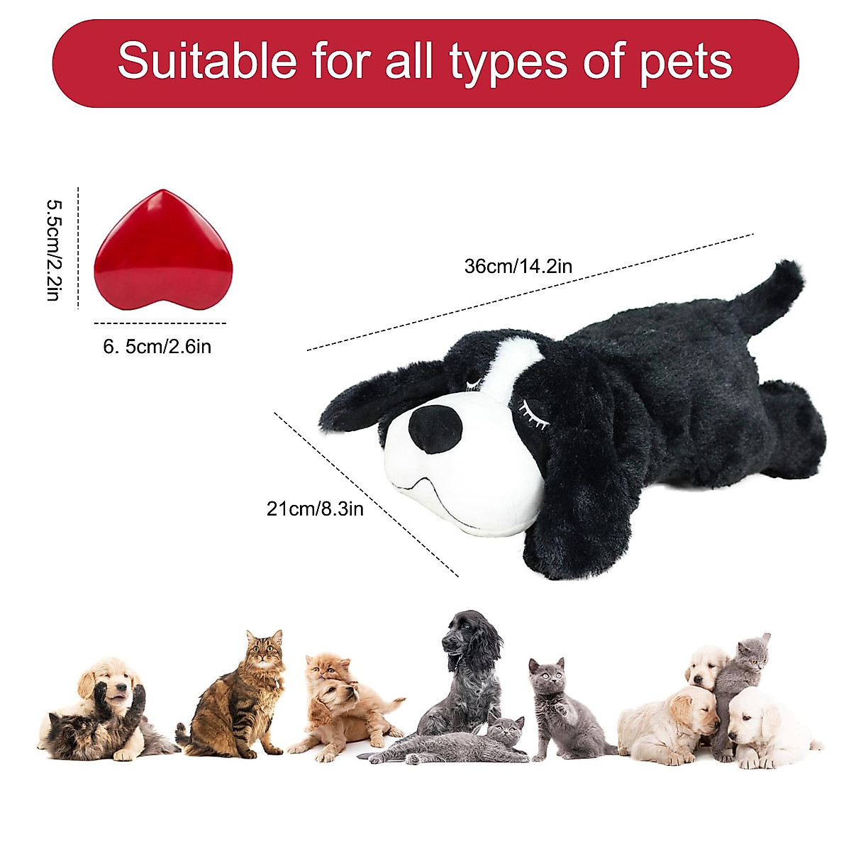 IFOYO Heartbeat Plush Toy, Calming Aid for Puppy (Black), Dog Anxiety Relief, Pet Training, Soft Toy for Small Breeds