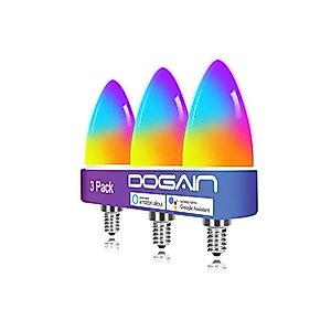 DOGAIN Smart Light Bulbs E12 Base LED Color Light Bulb WiFi-Bluetooth Candelabra Light Bulbs Compatible with Alexa Google Home, APP Color Changing Dimmable, 360 lm 35w Equivalent (2.4 Ghz only) 3 Pack