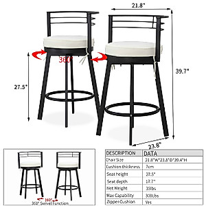 PatioFestival Patio Swivel Bar Stools Set of 2,Outdoor High Bistro Stools&Bar Chairs with Curved Backrese,Morden Cushioned All-Weather Bar Dining Chair Patio Furniture for Garden Deck Lawn Garden