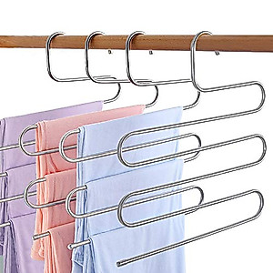 Eleling 5 Layers Pants Clothes Rack S Shape Multi-Purpose Hangers for Trousers Tie Organizer Storage Hanger (4 Piece)