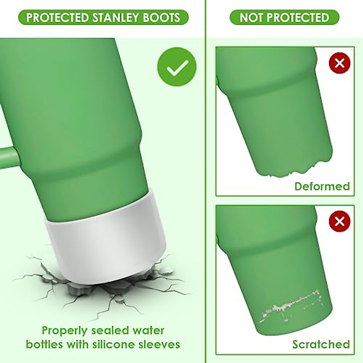 Elevate 2 Pcs Silicone Boot for Stanley Quencher 40oz, 30oz Tumbler with Handle and Stanley IceFlow 20oz, Anti-Slip Protective Water Bottle Bottom Cover, Stanley Cup Accessories (Clear)