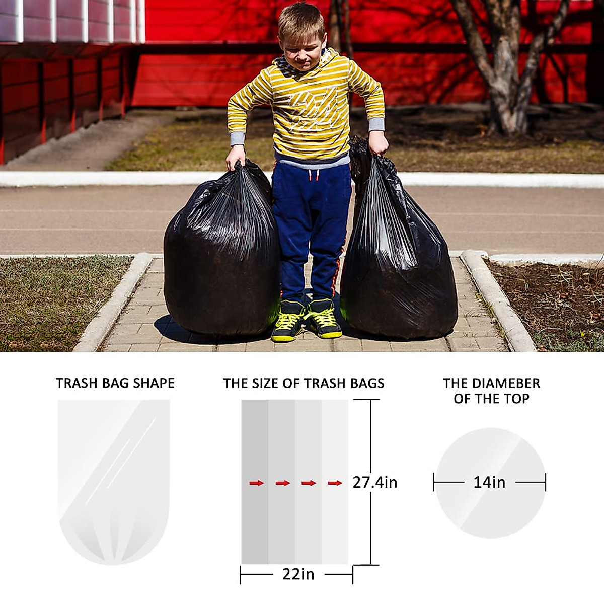 8 Gallon 40 Counts Strong Medium Trash Bags Garbage Bags by Teivio, Bathroom Trash Can Bin Liners, Plastic Bags for home office kitchen, Black