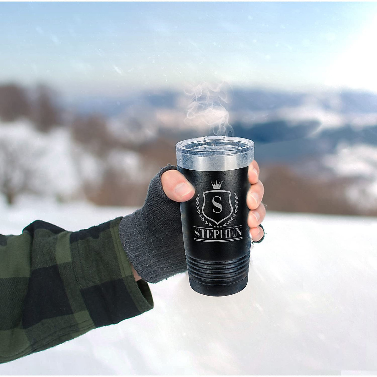 Personalized Monogram Initial and Name Coffee Tumblers 20 oz. Laser Engraved in Stainless Steel Vacuum Insulated Travel Mug Cup with Lid, Custom Gifts for Him, Her