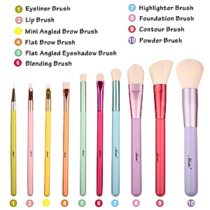 Matto Makeup Brushes 10-Pieces Colorful Wood Handles Synthetic Hairs Makeup Brush Set with Cosmetic Brush Holder