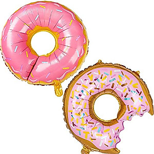 Big Donut Foil Balloons Large Mylar Doughnut Balloon Giant for Birthday Party Wedding Decoration Baby Shower Donut Time, Multicolor