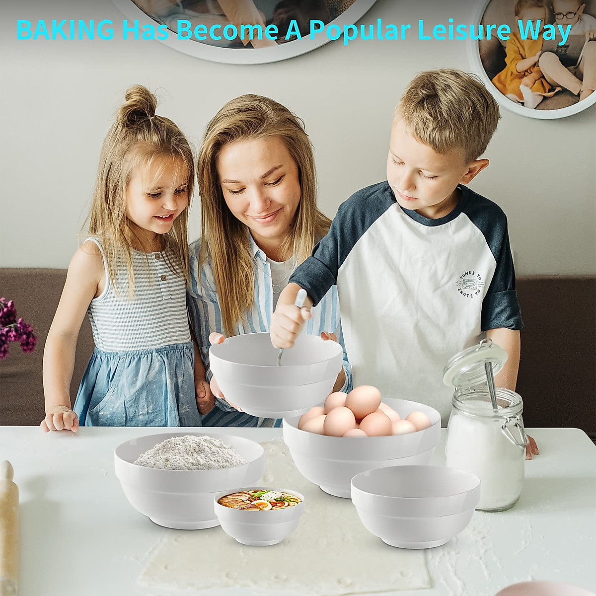 JSYMJSY Porcelain Serving Bowls, Nesting Bowls Set of 5, White, Ceramic, 68 | 47 | 27 | 17 | 12 oz, Microwave & Dishwasher Safe