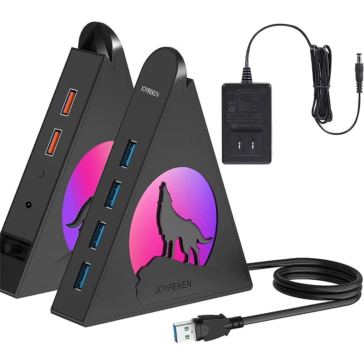 Powered USB Hub 3.0, JoyReken USB Hub with 4 USB 3.0 Data Ports and 2 USB Smart Charging Port, USB Hub Tower USB hub 3.0 Powered with 12V/4A Power Adapter for Mac PC Laptop USB Flash Drives
