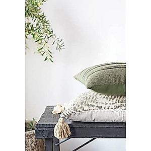 Creative Co-Op Woven Cotton Blend Lumbar Tassels and Chambray Back Pillow, 24" L x 14" W x 2" H, Multicolor