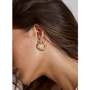 GIORGIA GIBBS 14K Gold Hoop Earrings for Women Trendy Well-polished Finish Round Fine Jewellery Brass with 14K Gold