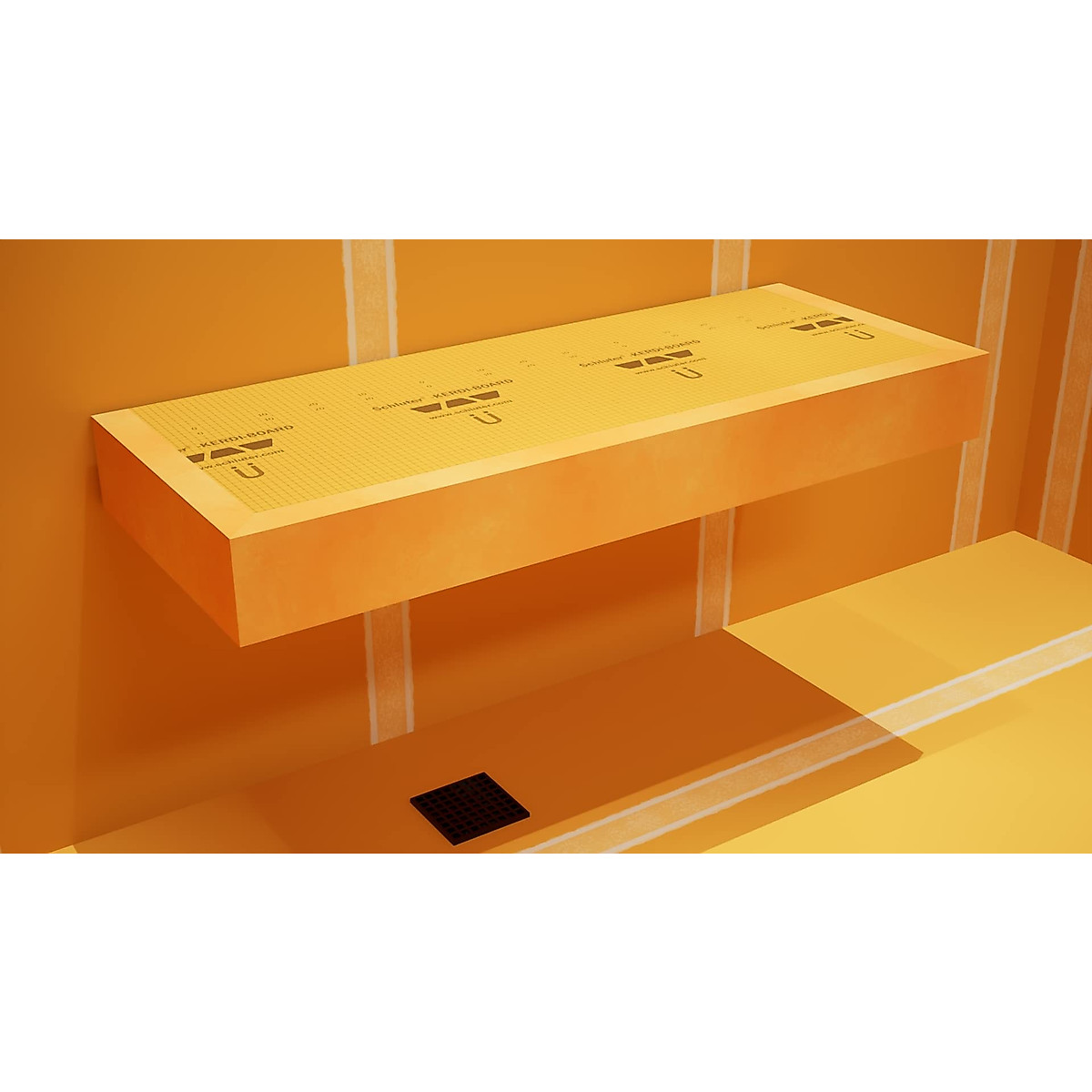 Floating Shower Bench Kit with Orange XPS Waterproof Board - Original Shower Bench Bracket® (14x24)