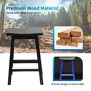 PayLessHere Bar Stools Set of 2 for Kitchen Counter Solid Wooden Saddle Stools 24-Inch/30-Inch Height (Black, 24 in)