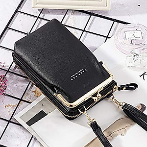 FFpaw Small Crossbody Purse for Women,Cellphone Shoulder Bags Lightweight PU Leather RFID Blocking Wallet Credit Card Holder(Black)