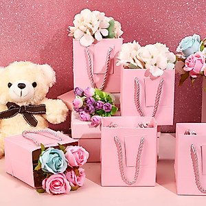 50 Pcs Mini Gift Bags Bulk Paper Bags with Gift Tags Small Paper Gift Bags with Handles for Valentine's Day Birthdays Baby Showers Weddings Party Favors Supplies 4 x 2.75 x 4.5 Inch