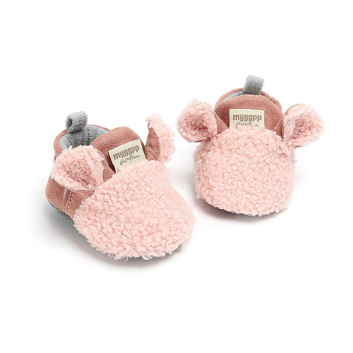 CARREAN Baby Boys Girls Soft Plush Slippers Cartoon Toddler Infant Warm Winter House Shoes (Pink 12-18 Months)