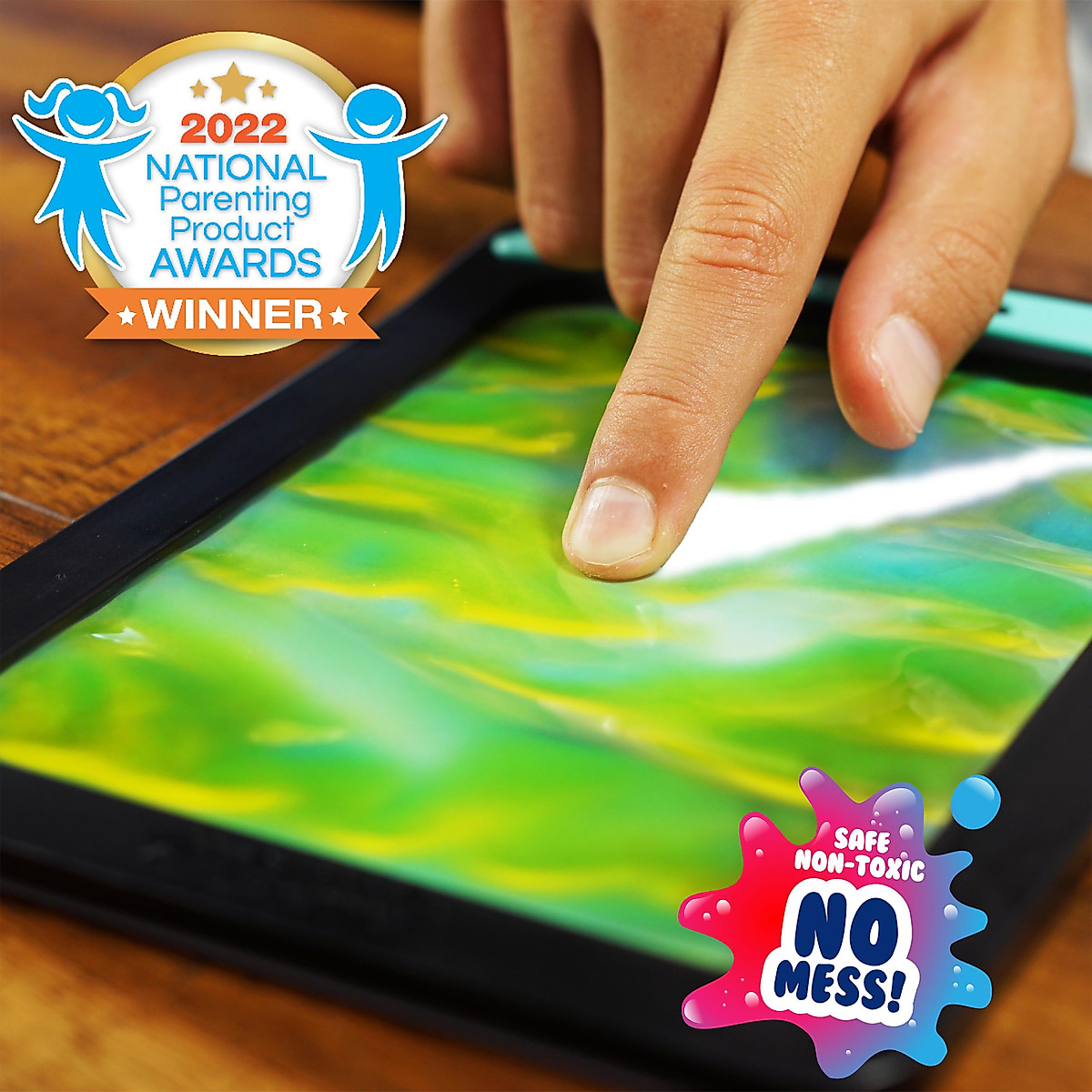 Sky Castle DoodleJamz JellyBoards — Squishy Drawing Pads Filled with Non-Toxic Sensory Gel – No-Mess Fidget Art – ASMR – Re-usable for Endless Artistic Creations (Yellow on Blue Gel)