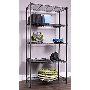 BIRDROCK HOME 5-Tier Wire Shelving, Flat Black, Heavy Duty Shelf, Wide Adjustable Rack Unit, Kitchen Storage
