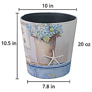 DreamsEden Vintage Leather Trash Can - Retro Waste Toillet Paper Bin Basket for Bathroom Bedroom Office (Beach House)
