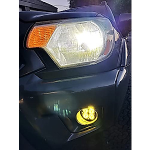 iJDMTOY Yellow Lens 24W High Power LED Wide Angle SAE Flood Beam Fog Light Kit w/Built-On Mounting Brackets Compatible With Toyota Tacoma Tundra 4Runner, etc
