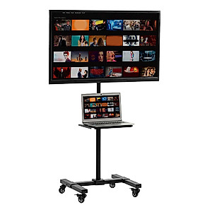 VIVO Mobile TV Cart for 13 to 50 inch Screens up to 44 lbs, LCD LED OLED 4K Smart Flat, Curved Monitor Panels, Rolling Stand, DVD Shelf, Wheels, Max VESA 200x200, Black, STAND-TV07W-S